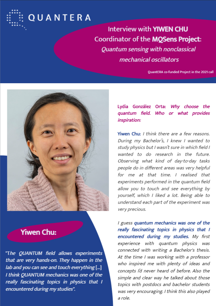 Women leaders in quantum – YIWEN CHU, the Coordinator of the MQSens ...