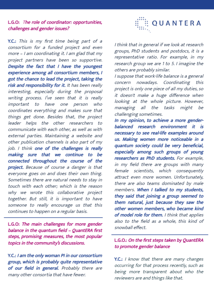 Women leaders in quantum – YIWEN CHU, the Coordinator of the MQSens ...